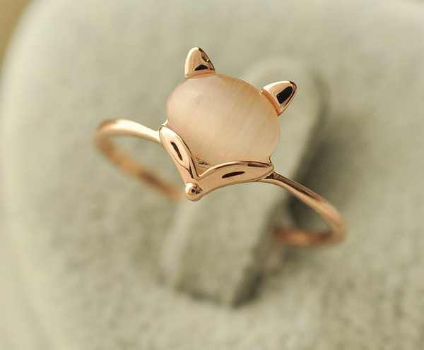 Cute Fox ring,opal ring,rose golden and white opal ring,size is 8 | Wish