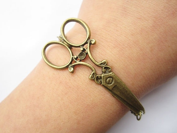 Scissors Bracelet---antique bronze scissors pendant & alloy chain | Wish