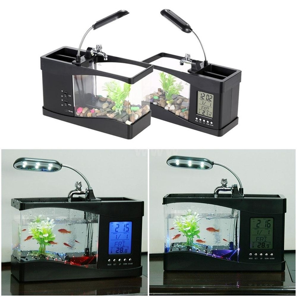 Black/ White Multi-functions Mini USB LCD Desktop Lamp Light Fish Tank ...