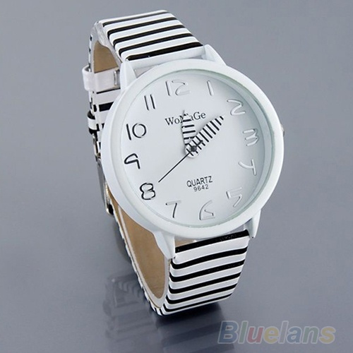 Women Fashion Color Stripes Strap Round Case Casual Wrist Watch Watches ...