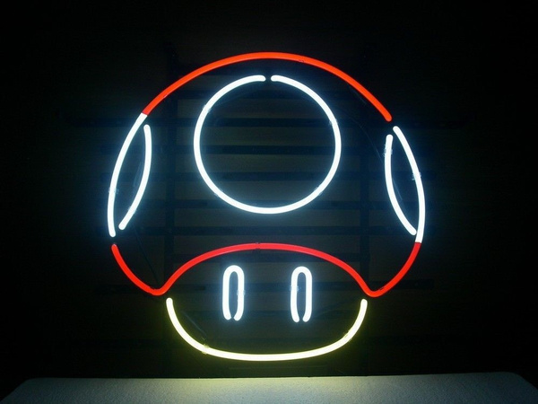NEW NINTENDO SUPER MARIO BROTHERS MUSHROOM REAL GLASS NEON LIGHT ARCADE ...