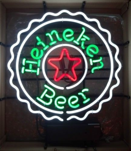 NEW HEINEKEN BEER CAP Real Glass Neon Light Sign Be Pub Sign 17*14 | Wish