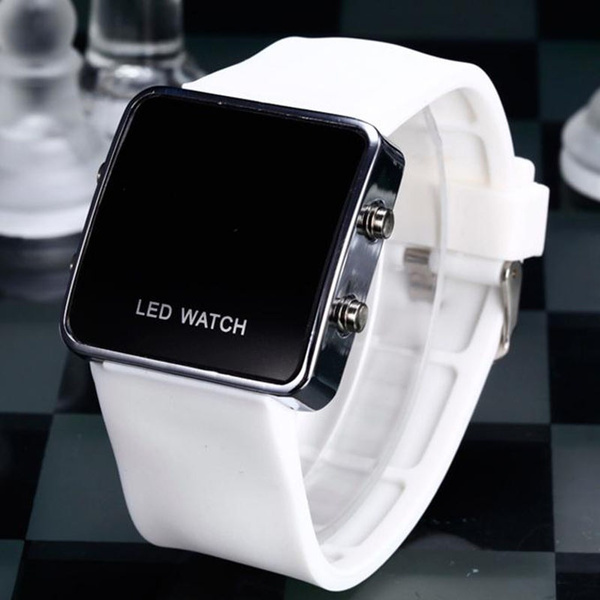 Unisex Red LED Digital Wrist Watch with Square Case Silicone Watchband ...