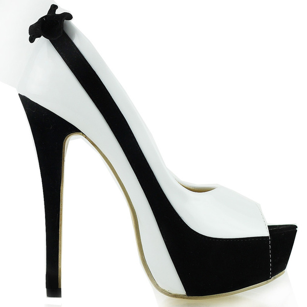 Sexy White Black Two Tone Peeptoe Bow Stiletto Platform High Heels ...