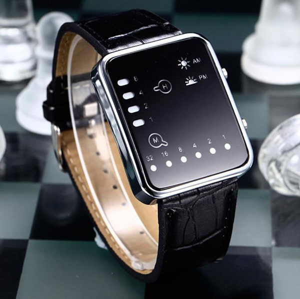 Unisex LED Binary System Display Wrist Watch with PU Leather Watchband ...