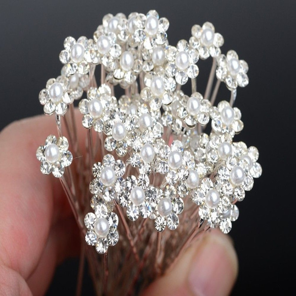 20pcs Wedding Bridal Pearl Flower Crystal Hair Pins Clips Bridesmaid Wish