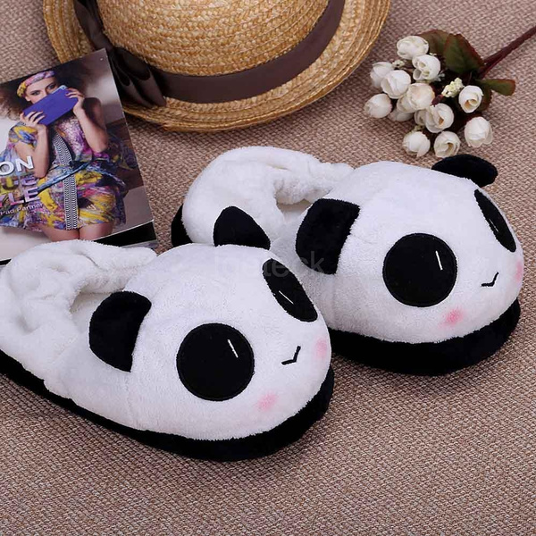 26cm / 10.24in Indoor House Shoes Panda Face Soft Plush Warm Slippers ...