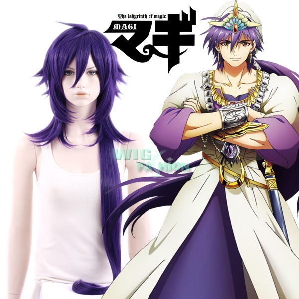 Magi - The Labyrinth of Magi Sinbad Long Purple Anime Cosplay Hair Wig ...