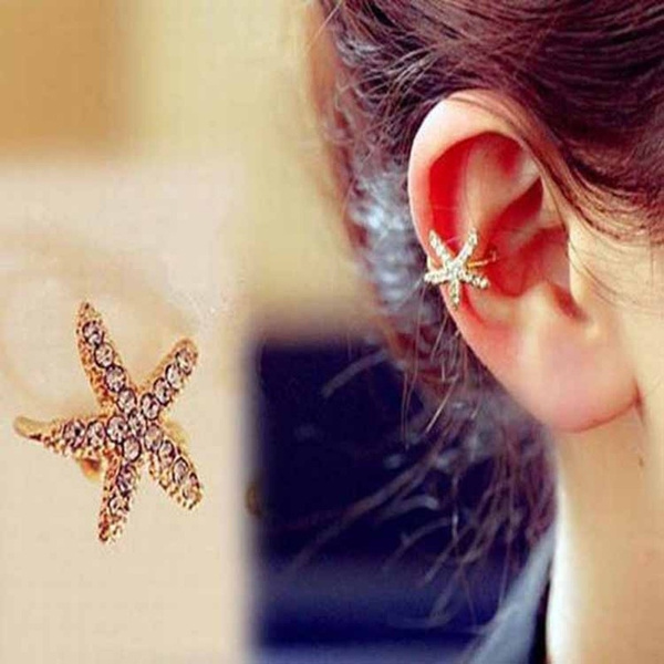1Pc Full Crystal Glitter Rhinestone Cute Starfish Ear Clip Cuff Wrap ...