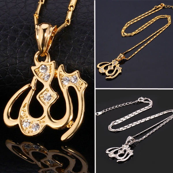 Islam Allah Pendant Charms 18K Real Gold Plated Clear Rhinestone Muslim ...