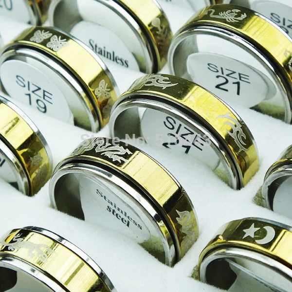 New Arrival 10pcs Fashion Cool Double Layer Spin Gold 316L Stainless ...