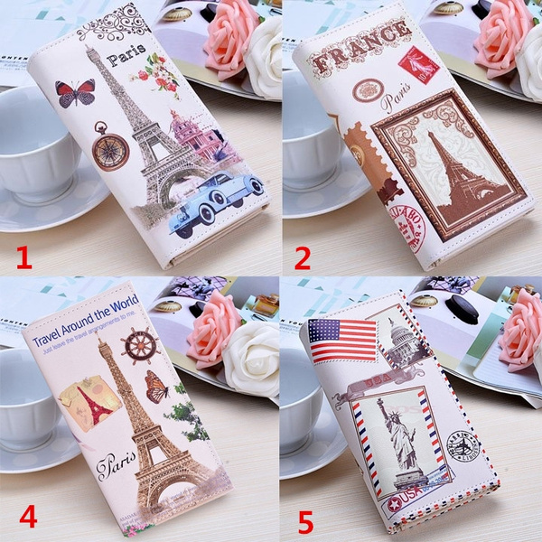 Clutch Purse Long Leather bags Wallet Paris Flags Eiffel Tower Style ...
