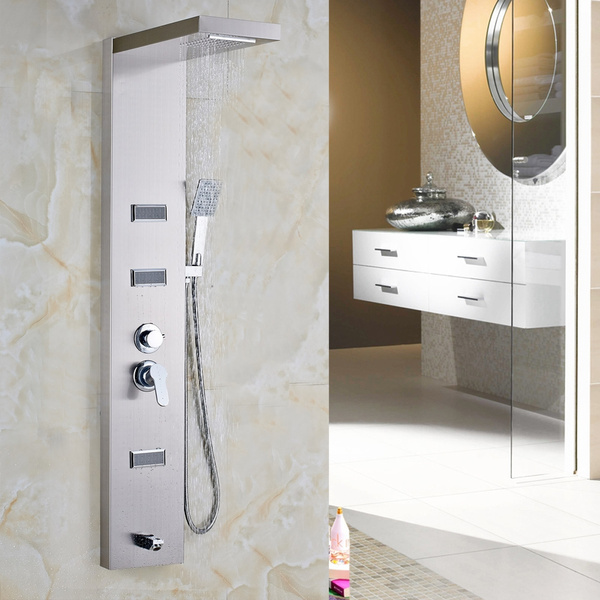 3 Color Stainless Steel Rainfall Shower Panel Faucet with Hand Spray ...