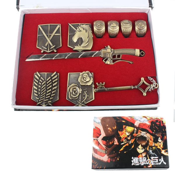 Set of 10 Pcs Attack on Titan AOT Badges Rings Necklace Keys Collection ...