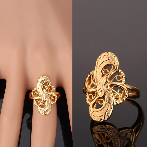 Fancy Hollow Ring Matches with Gift Box 18K Real Gold Plated Big ...