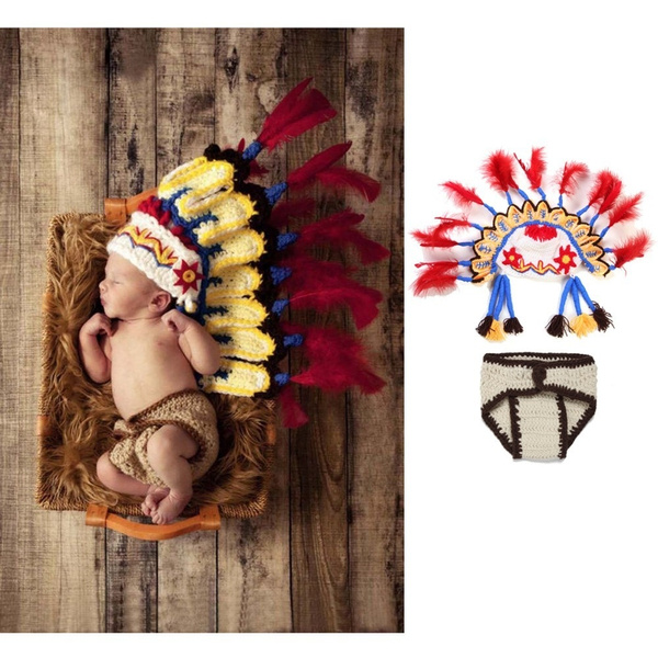 Newborn Baby Indians Infant Knitted Crochet Costume Photo Photography ...