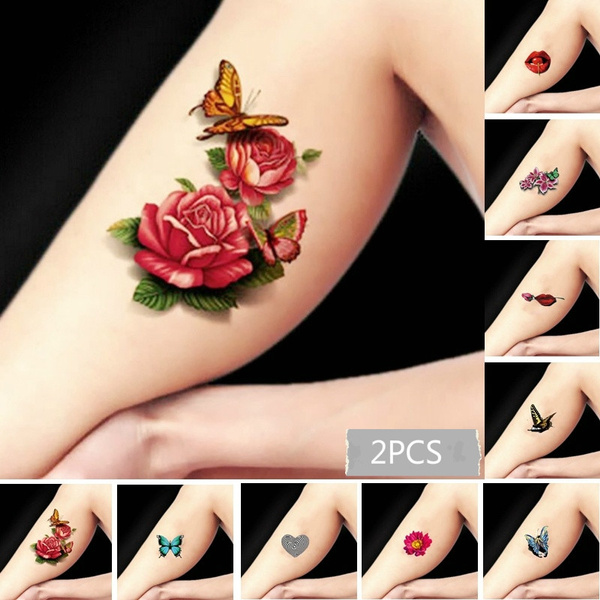 2PCS 3D Tattoo Stickers Waterproof Female Models Sexy Nightclub Roses ...