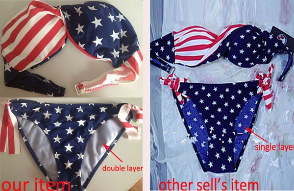 2015 Summer Sexy STARS STRIPES USA Flag bikini beachwear PAD TWISTED ...