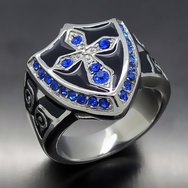 Men's Silver Sapphire/Ruby/Emerald Blue/Red/Green/White Crystal Cross ...