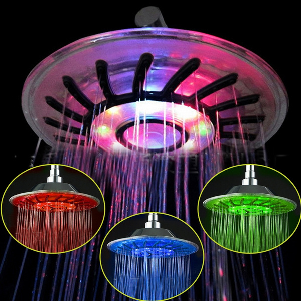 8" inch Colorful Color RGB LED Light Rain Top Round Shower Head for ...