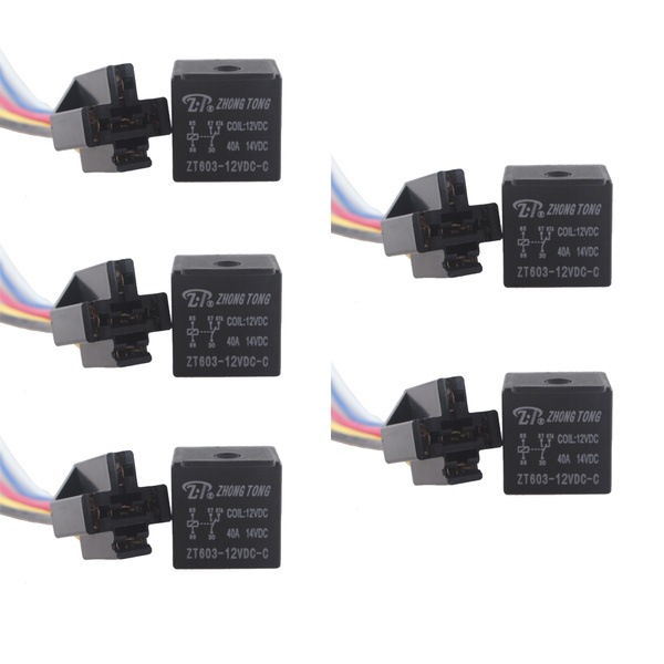 5 X Car Truck Auto 12V 40A 40 AMP SPDT Relay Relays 5 Pin 5P & Socket 5 ...