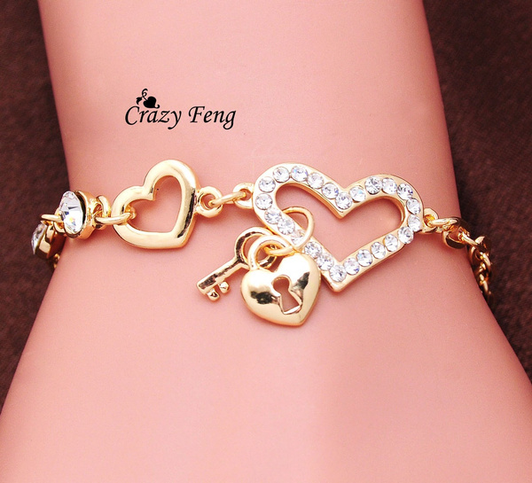 Heart Shape Charm Bracelets Gold Plated Jewelry for Women Fashion Chain ...
