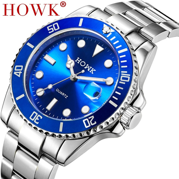 HOWK 8008- BE-Blue Men's Blue Water Resistant Ouartz Stainless Steel ...