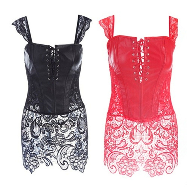 Sexy Women Ladies Faux Leather Hollow Out Steampunk Lace-strap Zip Back ...