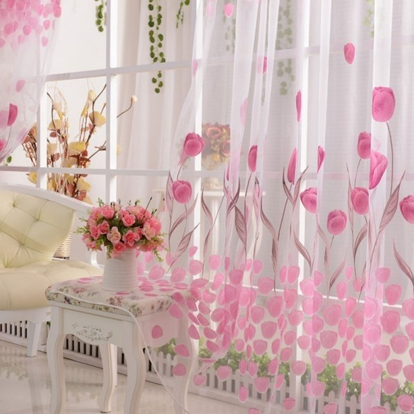 Hot Tulip Flower Scarf Sheer Voile Door Window Curtain Drape Panel ...