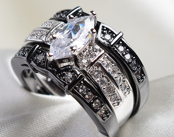 Sz6-9 Fine Jewelry Bridal Set Wedding Ring 10k Black Gold FIlled AAA CZ ...
