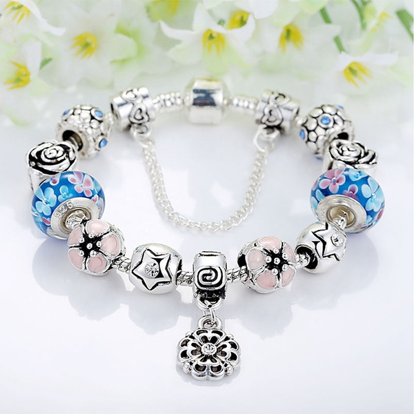 Completed European Charm Bracelet Czech Crystal Murano Glass Beads ...
