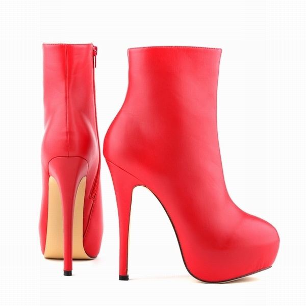 Women Sexy Matte High Heels Boots PU Leather Round Toe Autumn Winter ...