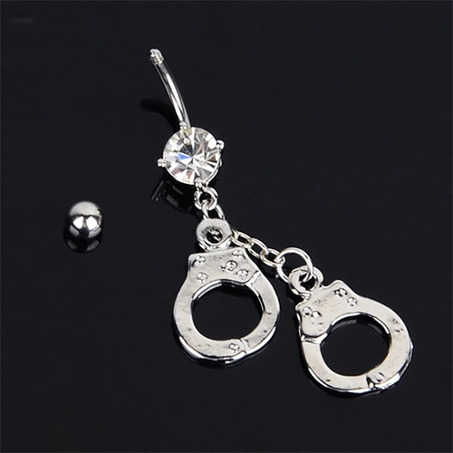 Generous Trendy Handcuffs Rhinestone Crystal Navel Belly Bar Button ...