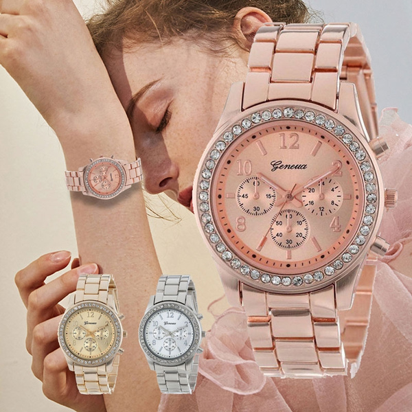 Women Fashion Metal Band Stainless Steel Watches Quartz Classic Round ...