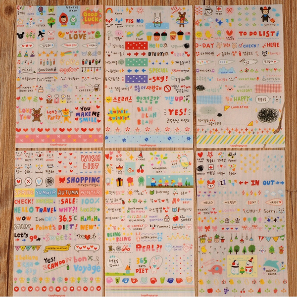 6 Sheets DIY Book Wall paper Stickers Diary Scrapbook Decoration Photo ...