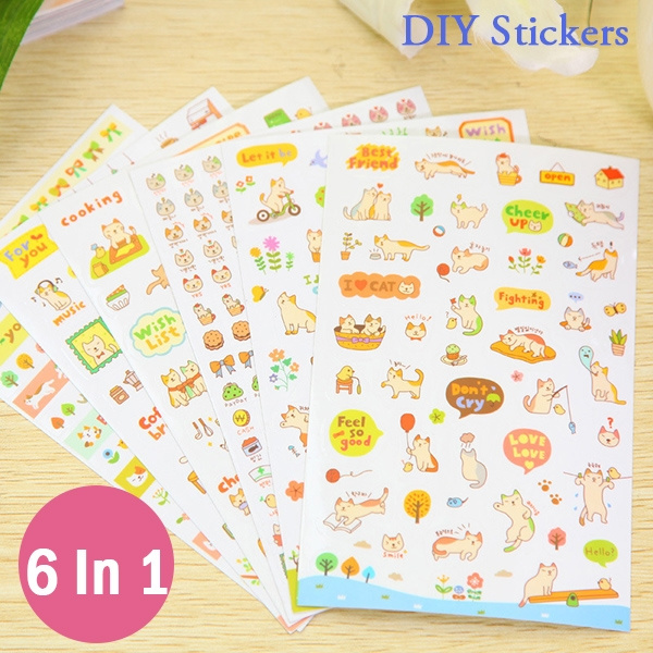 Diary Stickers Stationery Stickers Transparent Decoration Cartoon Cats ...