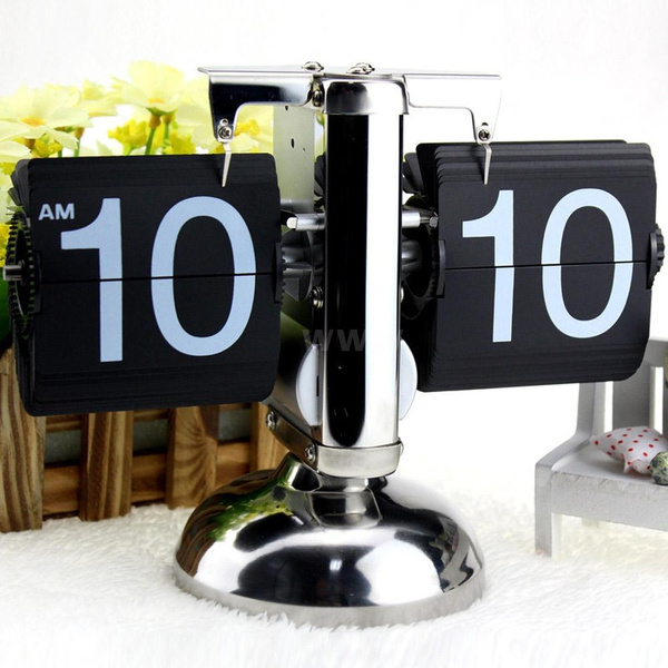 Modern Design Small Scale Table Clock Retro Flip Over Clock Stainless ...