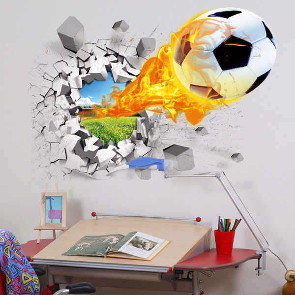 3D Football Busting Through Wall Removable Vinyl Decal Sticker Room ...