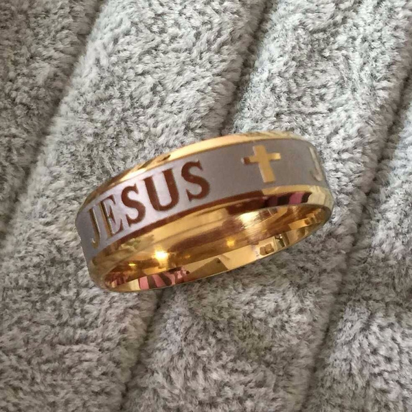 Gold silver jesus cross 316L Stainless Steel rings men women jewelry ...