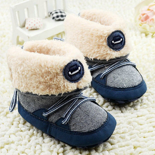 Winter Baby Boy Girl Warm Stripes Boots Lace Up Booties High Boots ...
