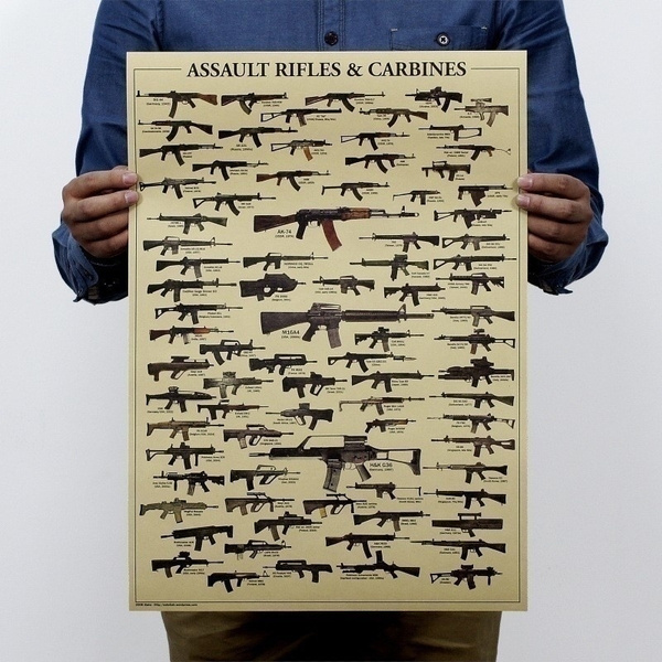 Retro AK47 Weapon s Vintage Kraft Paper Wall Poster Home KTV Bar Room ...