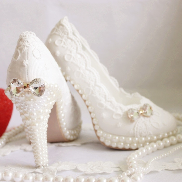 2015 Spring and Summer Woman Aesthetic Crystal Bow Pearl Shoes Wedding ...