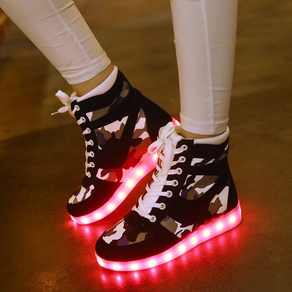 Men Women Camouflage Led Sneakers Light Up Flashing Shoes, High Top ...