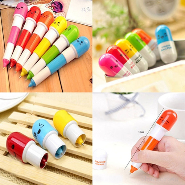 6pcs/pack Ballpoint Pen Kawaii Face Pill Ball Point Pen Telescopic ...