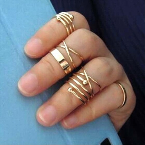 6Pcs/Set Stylish Rings Urban Gold Stack Plain Slim Band Midi Ring Above ...