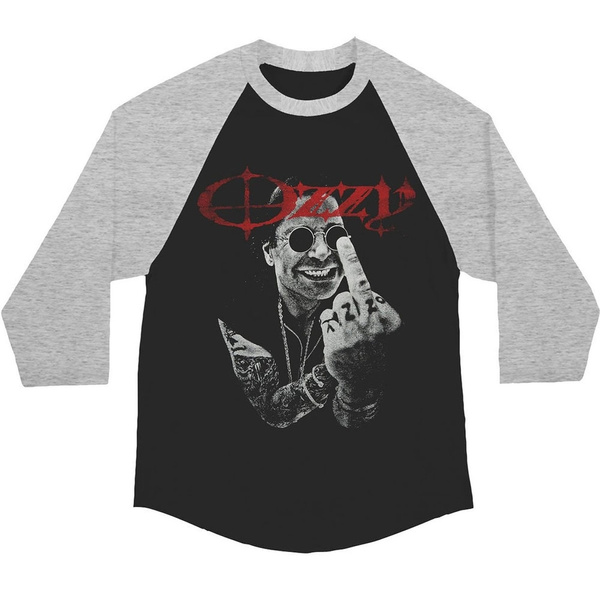 Ozzy Osbourne - Black and White Middle Finger Portrait Adult Raglan | Wish