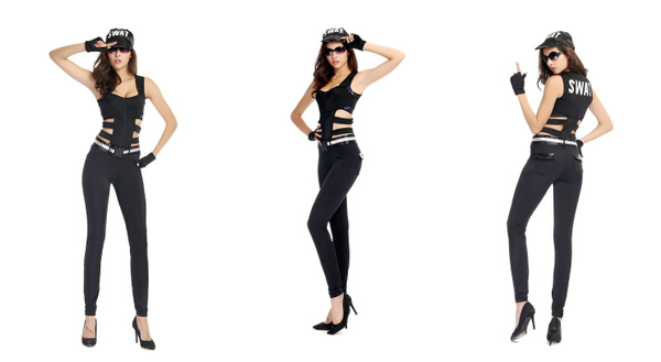 Sexy Women Exotic Lingerie Game Uniforms Black Strap Sleeveless Zipper ...