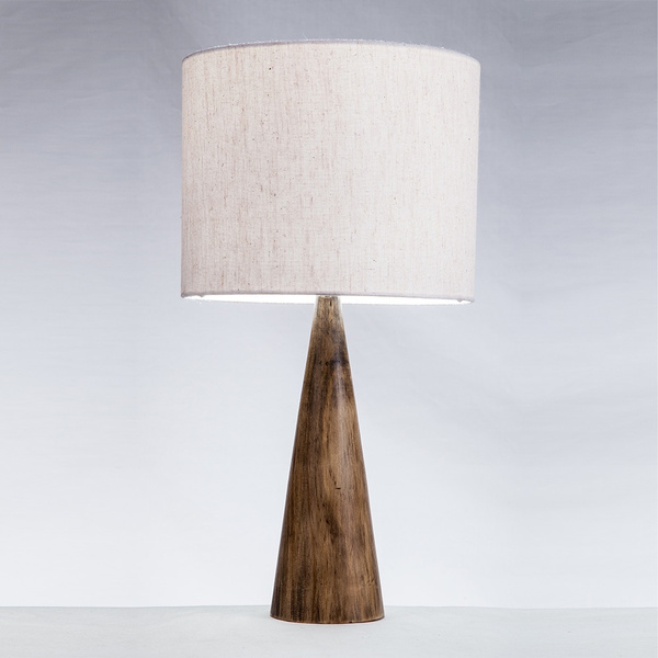 Modern Home Espresso Conical Wood Log Table Lamp w/Natural Jute Shade ...