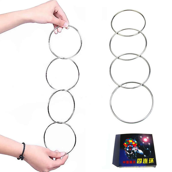 4 Magic Chinese Linking Rings Set Magnetic Lock Kids Party Show Stage ...