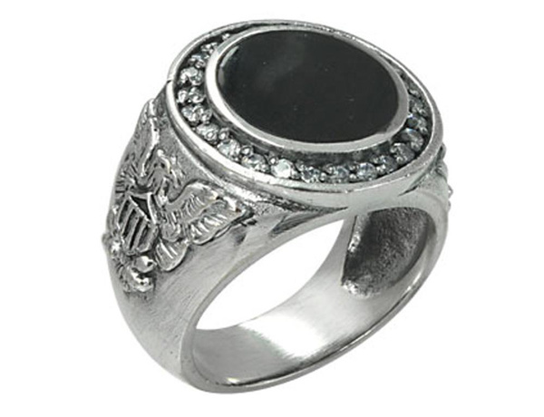 David Sigal Mens Bald Eagle Ring with Black Enamel in Stainless Steel ...
